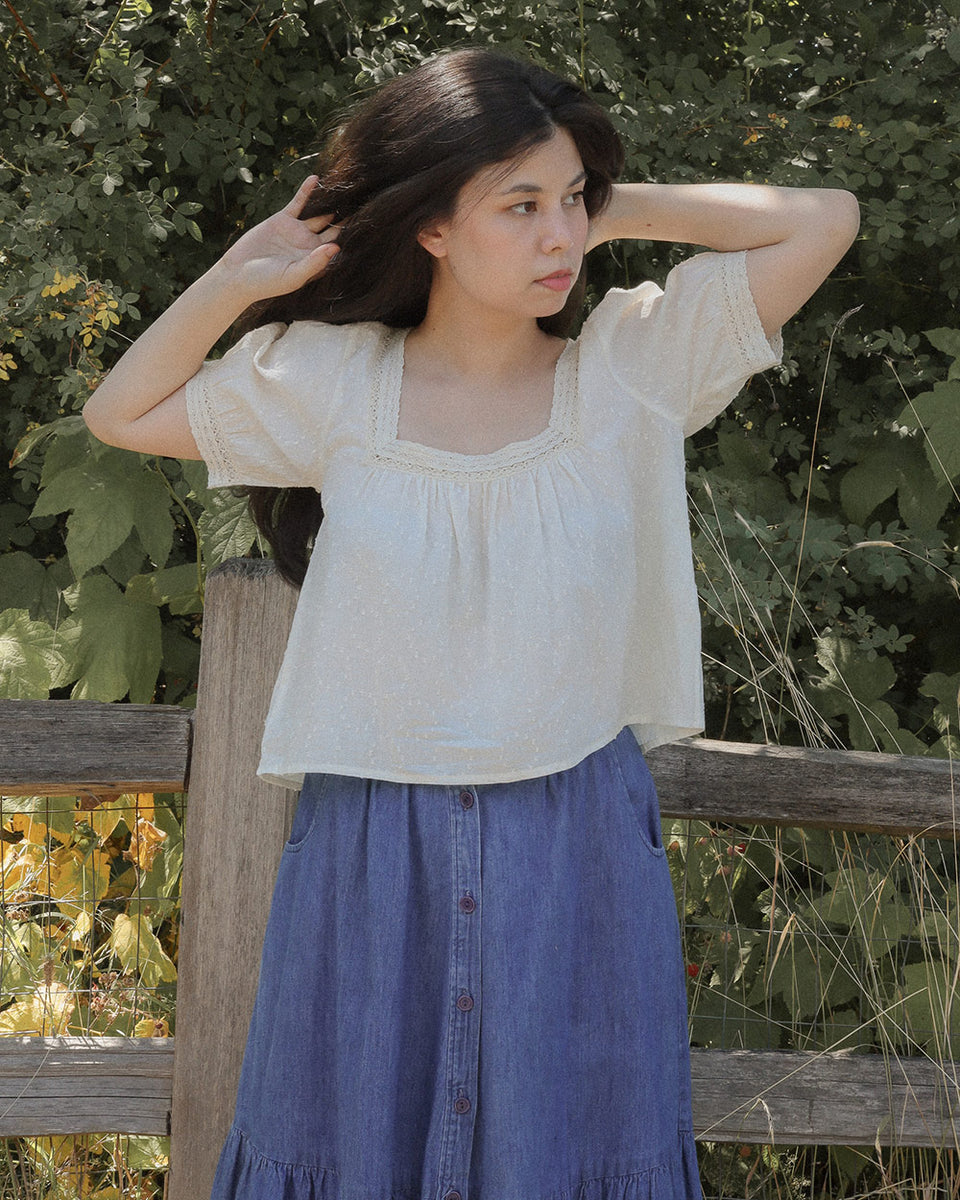 Atèlette Cream Cotton 70s Inspired Peasant Top - BEA - Romantic ...