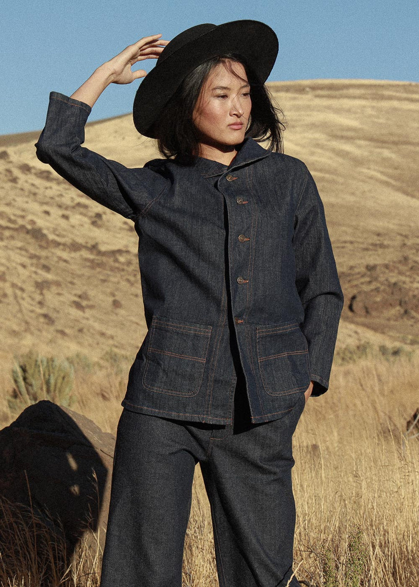 Atèlette Dark Wash Denim Chore Coat - HANSEN - Sustainable Women's Clothing