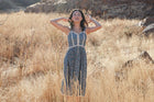 70s Inspired Blue Floral Lace Up Midi Sundress - Michaela Dress ...