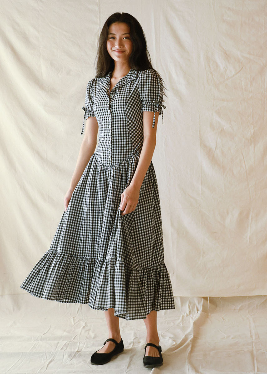Cotton Gingham Vintage Inspired Midi Dress - Oakleigh Dress - Romantic ...