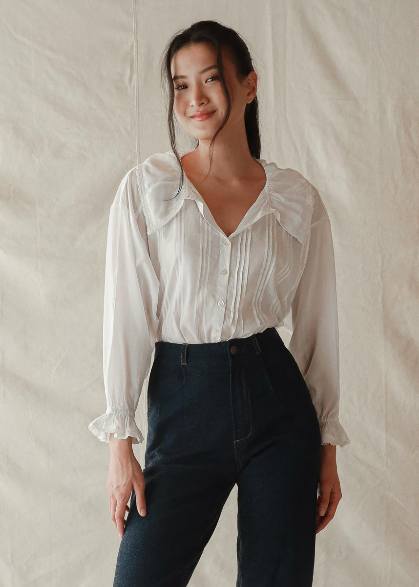 Antique Inspired White Cotton Billowy Top - Nesaea Top - Romantic ...
